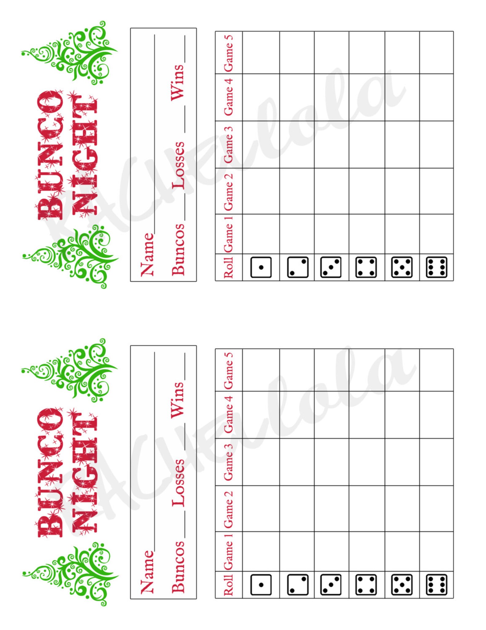 Christmas Tree Bunco Score Card Score Sheet Winter Bunko Etsy Singapore