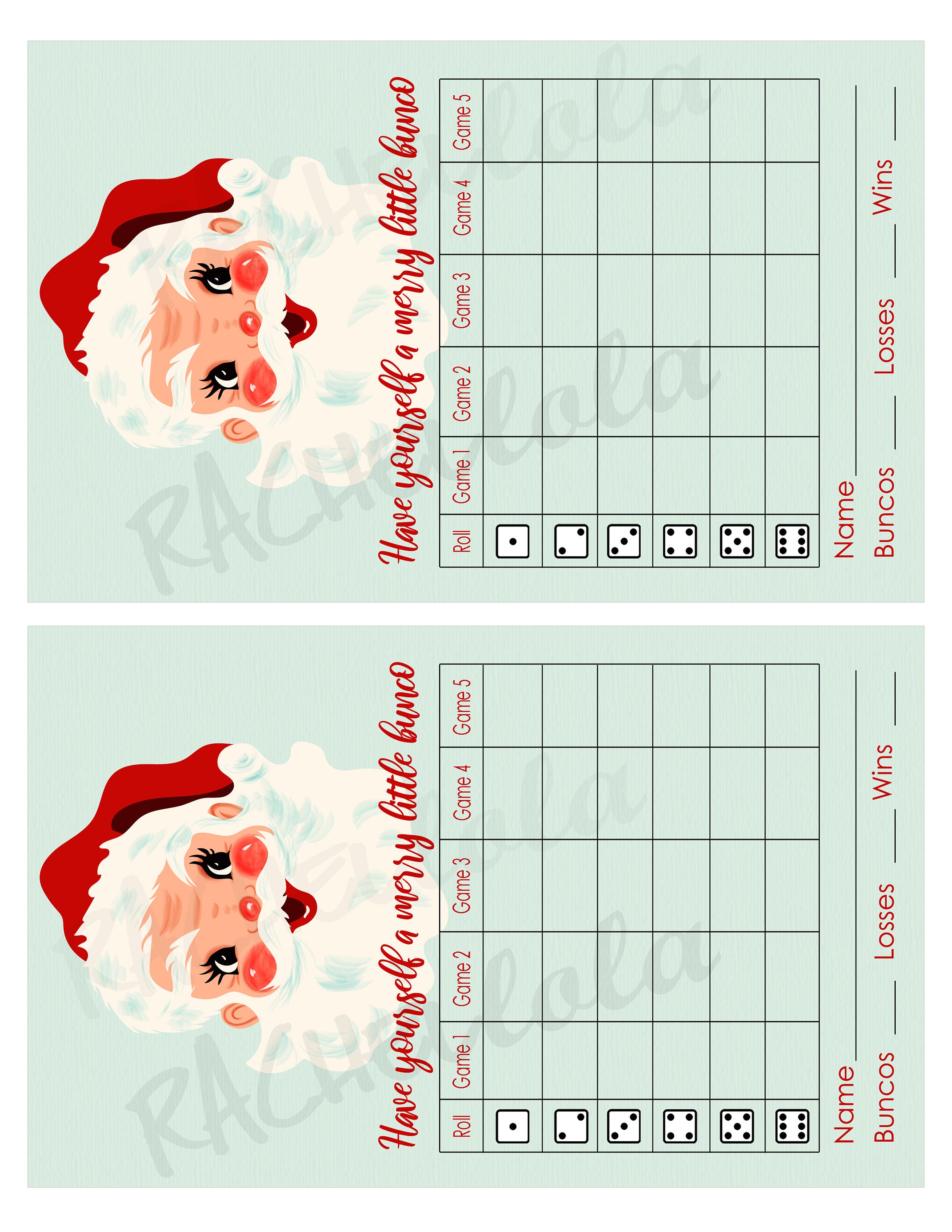 Vintage Santa Bunco Score Card, Score Sheet, Holiday Bunko Party ...