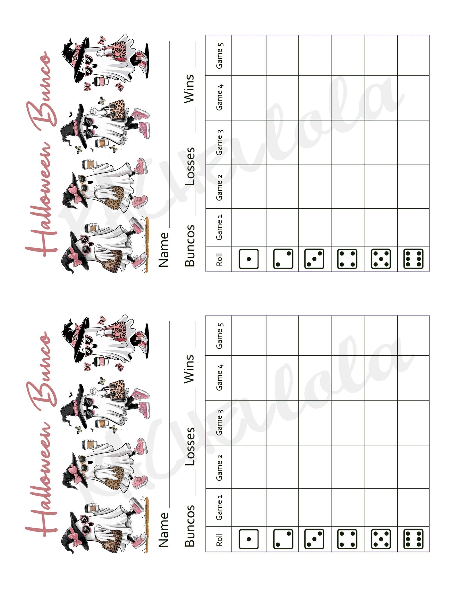 Halloween Score Card, Cute Ghost, Leopard, Pink, Boos, Score Sheet ...