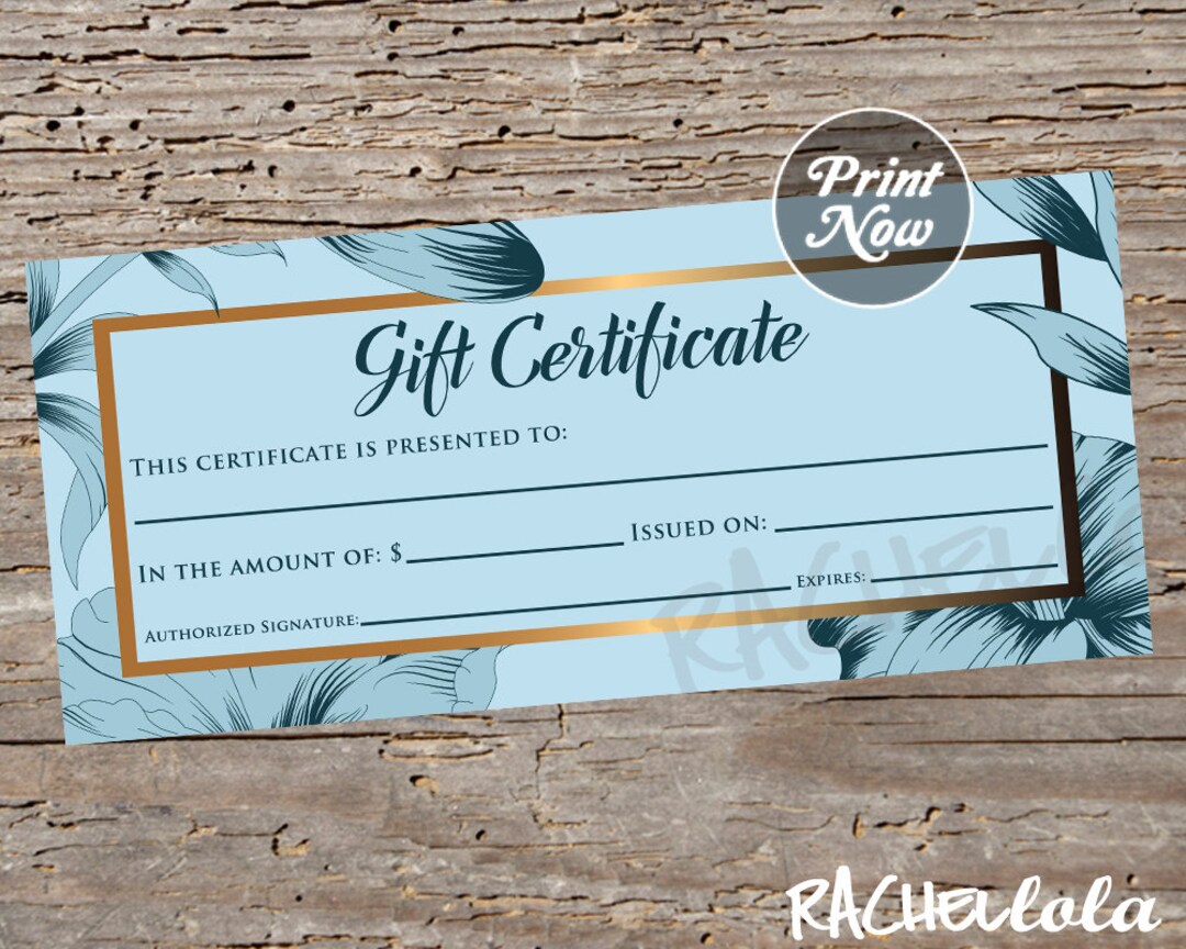 Blue Tropical Gift Certificate Printable Template Photography - Etsy
