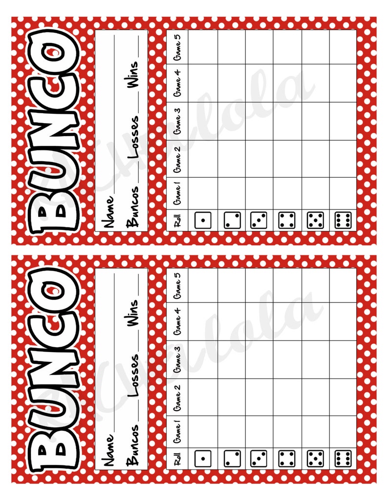 Red Polka Dot Bunco Score Card Score Sheet Bunko Party Etsy