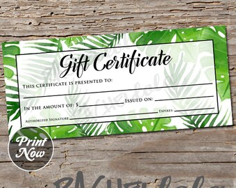 Blue Tropical Gift Certificate Printable Template Photography | Etsy