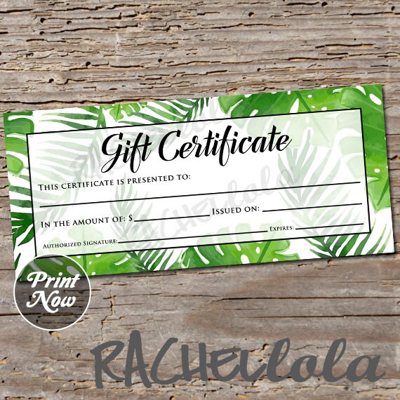 Tropical Gift Certificate printable template, Photography session ...