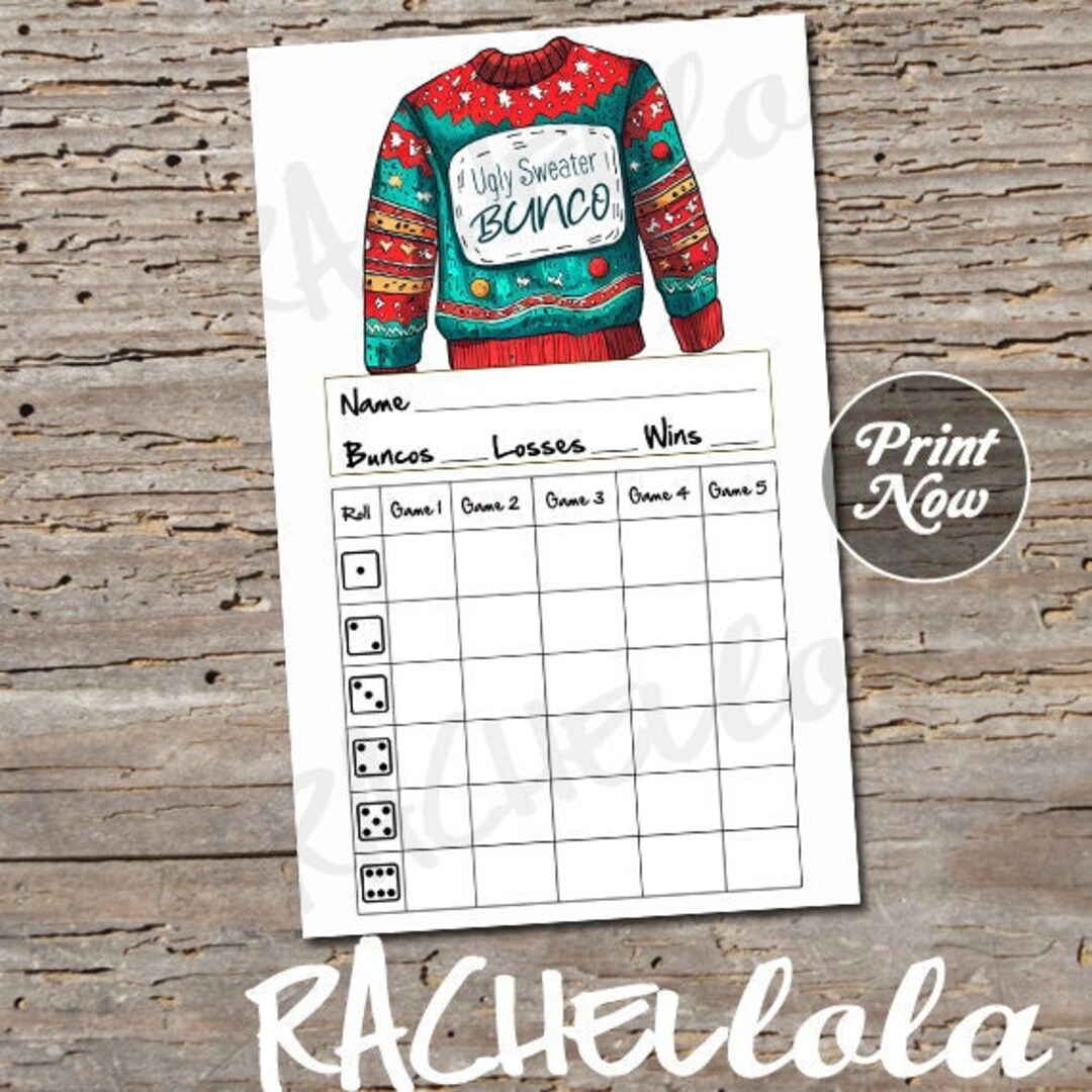 Ugly Christmas Sweater Bunco Score Card, Score Sheet, Christmas Bunko ...