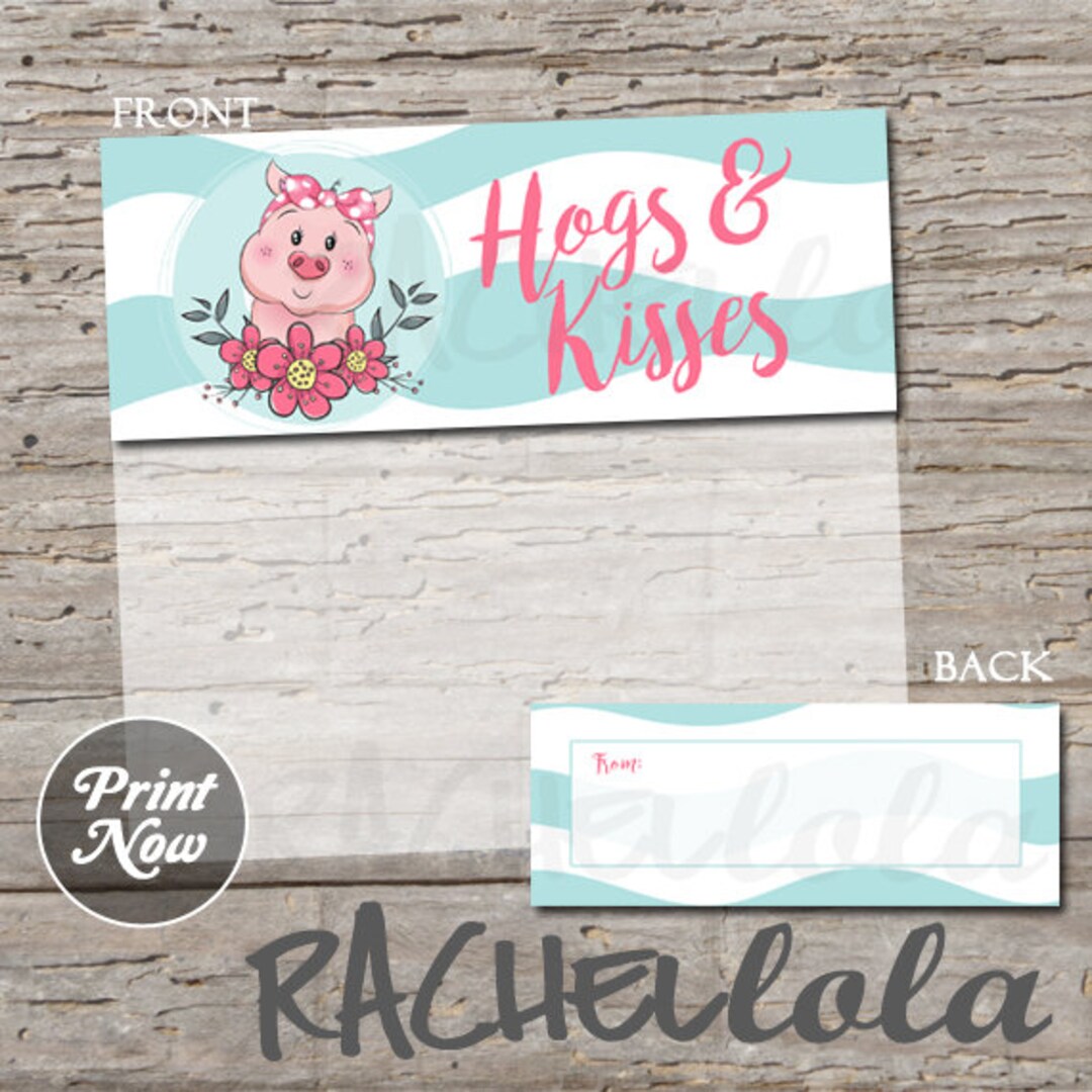 Pig Hogs & Kisses Valentine Bag Topper, Valentine's Day Card, Kids ...