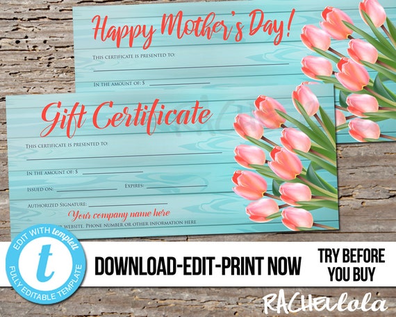 Editable Custom Printable Gift Certificate template, Blue tulip ...