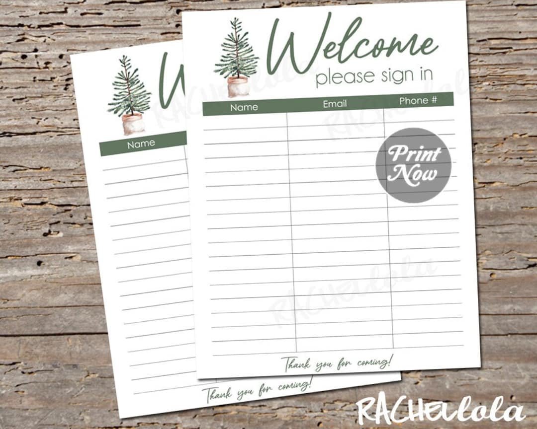Printable Christmas Sign in Sheet, Holiday Open House, Instant Download ...