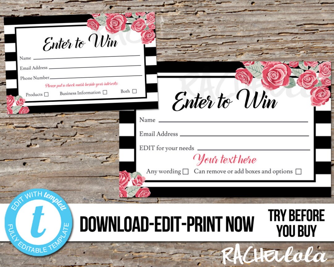 Editable Raffle Ticket Template, Printable Door Prize Entry Form, Enter ...