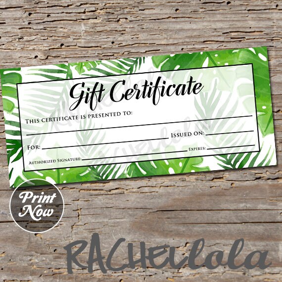Tropical Gift Certificate printable, Fillable template, Photography ...