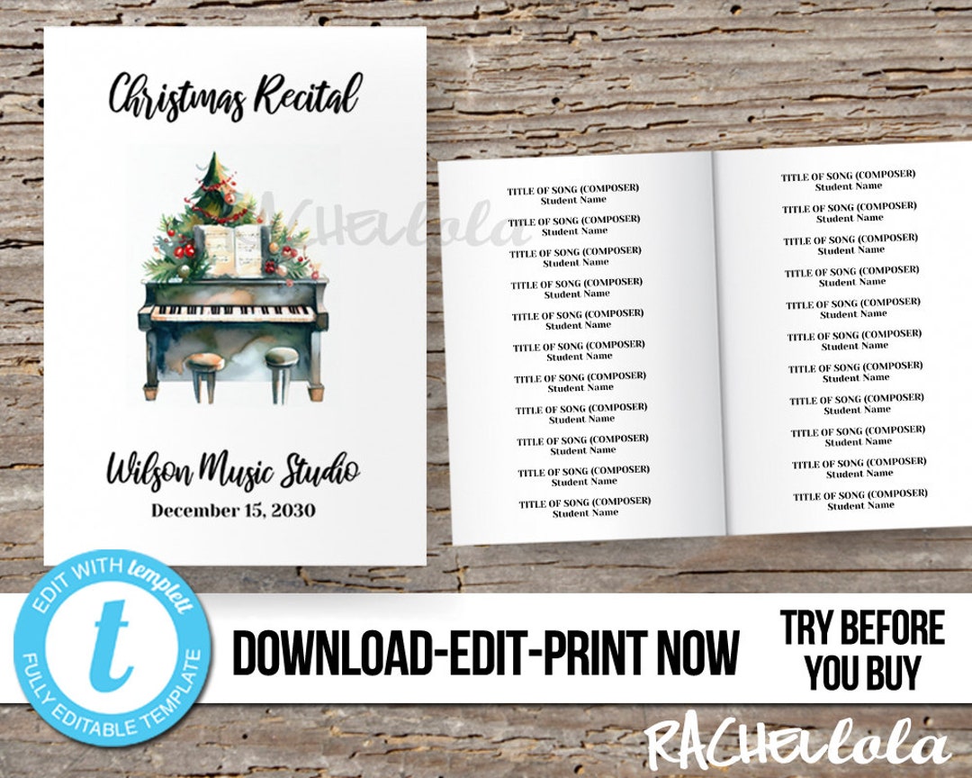Christmas Piano Recital Program, Printable Fillable Template, Senior ...