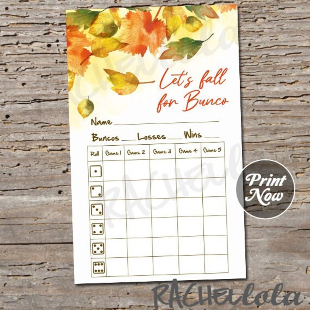 Let's Fall for Bunco Score Sheet, Thanksgiving, Halloween, October ...