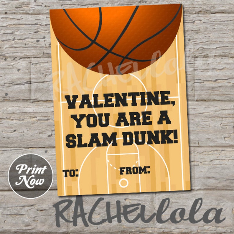 Basketball Valentine's Day Card for Kids Printable | Etsy