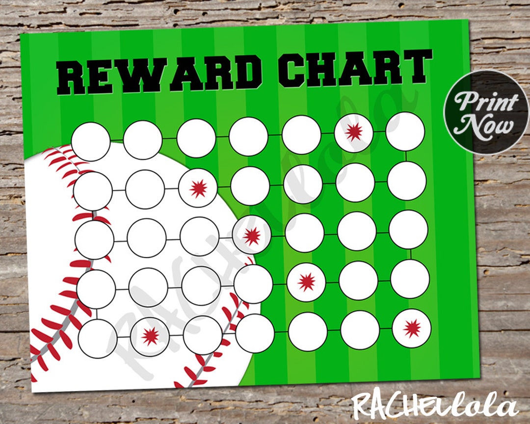 Baseball Reward Chart for kids, Printable instant digital download ...