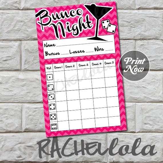 Bunco score card, Martini Glass, score sheet, drink bunko party ...