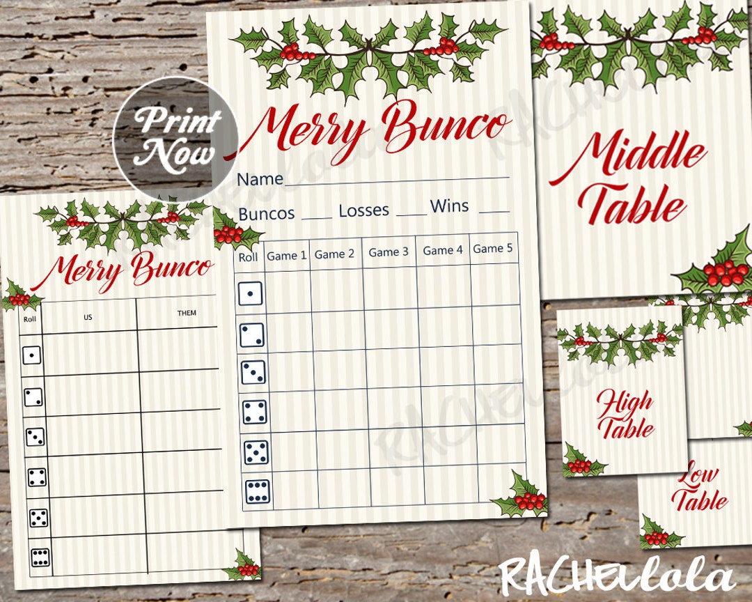 Christmas Bunco Bundle Holly Branch Scorecard Tally Table - Etsy