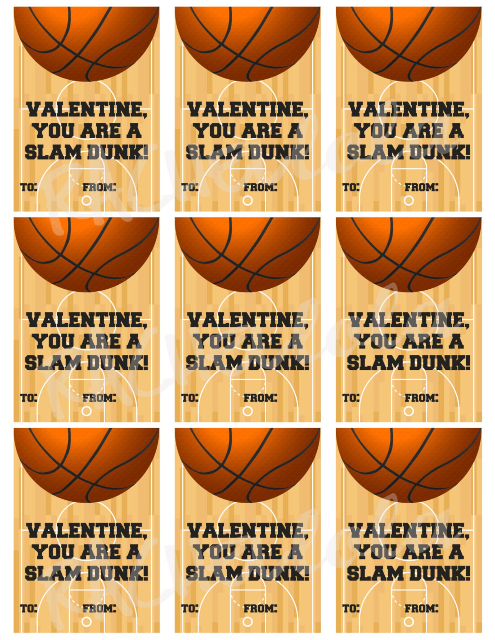 Basketball Valentine's Day Card for Kids Printable | Etsy