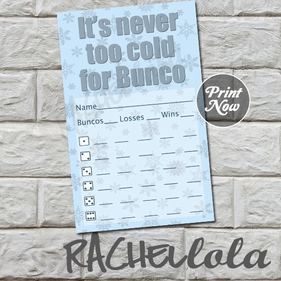 Snowflakes bunco score card, score sheet, bunko winter party, scorecard ...