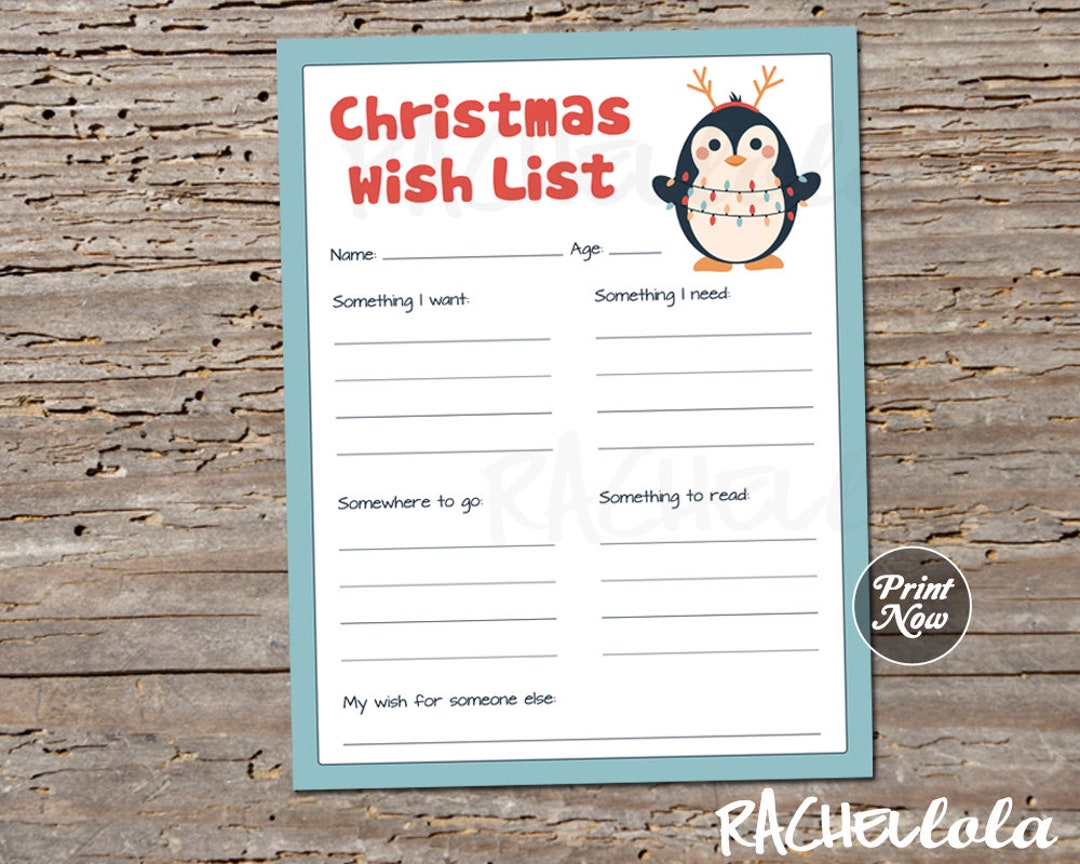 Christmas Wish List, Printable, Holiday Gift, 4 Things, Want, Need ...