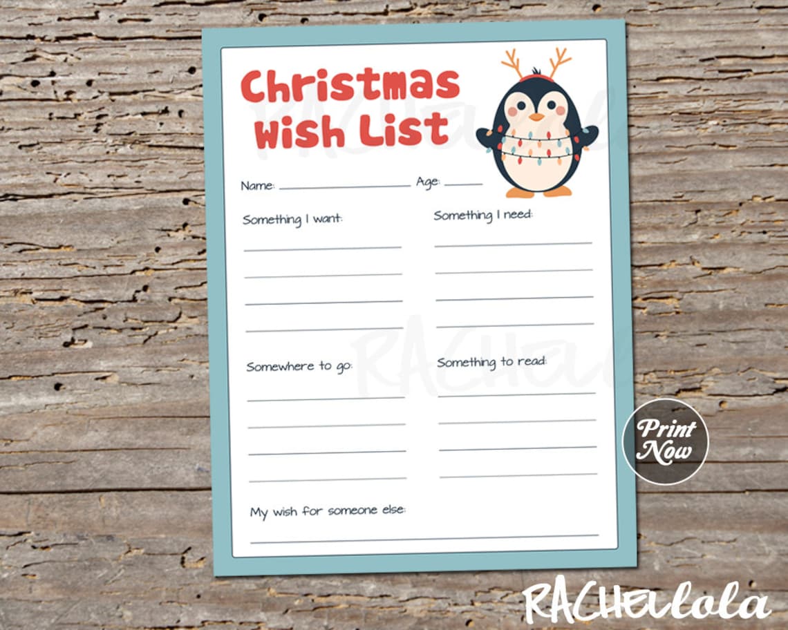 Christmas Wish List Printable Holiday Gift 4 Things Want - Etsy
