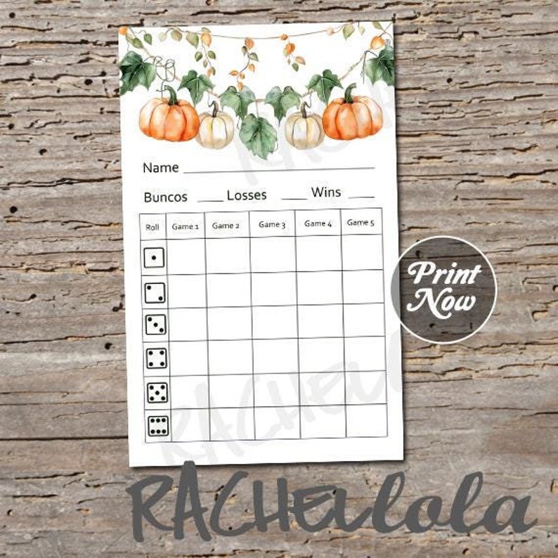 Pumpkin Vine Bunco Score Card, Fall, Halloween Score Sheet ...