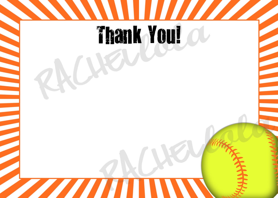 Softball Thank You Notes Printable Card Softball Birthday - Etsy