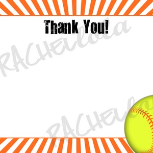 Softball Thank You Notes, Printable Card, Softball Birthday Party ...