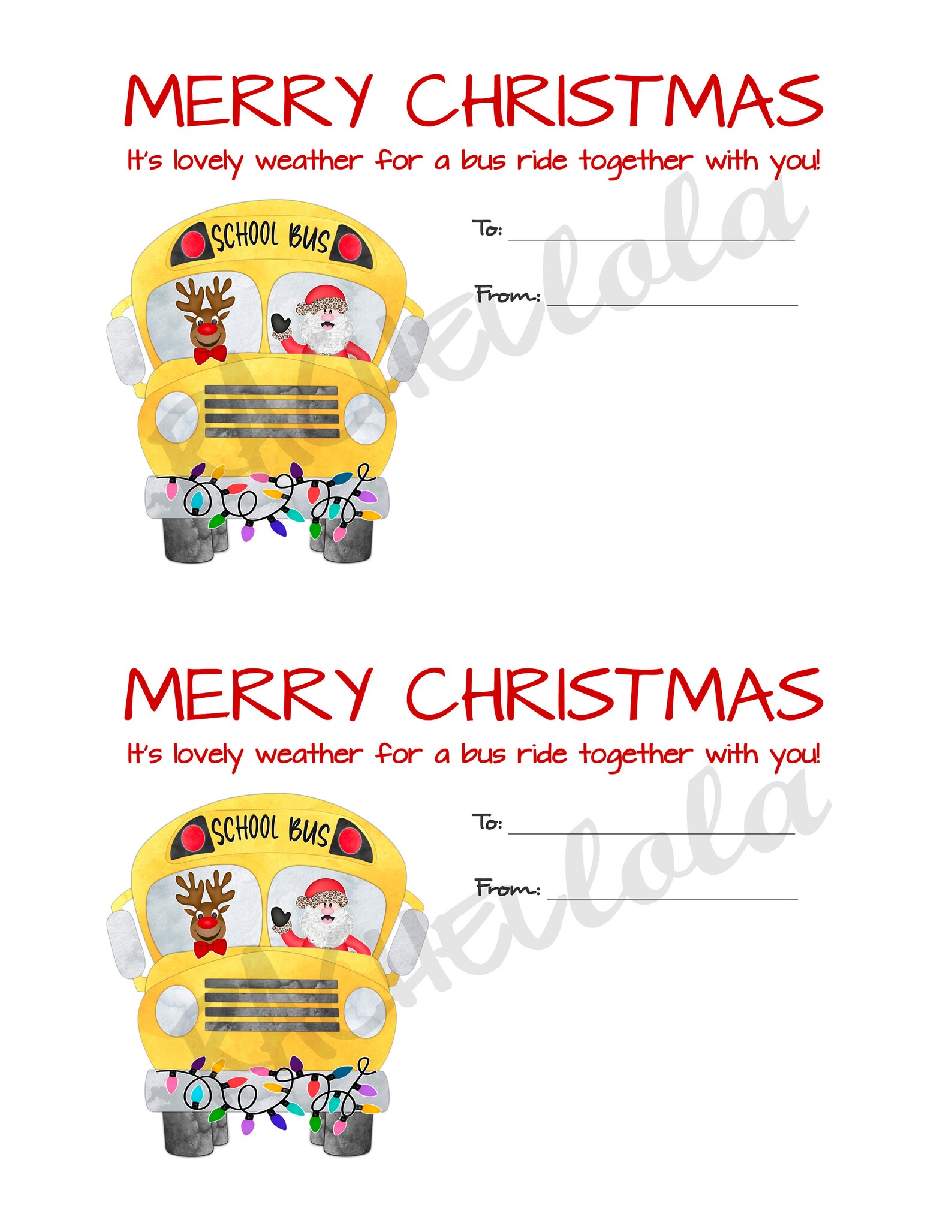 Printable Christmas Gift Card Holder, School Bus Driver, Holiday Thank ...