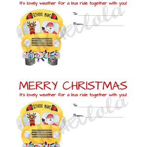 Printable Christmas Gift Card Holder, School Bus Driver, Holiday Thank ...