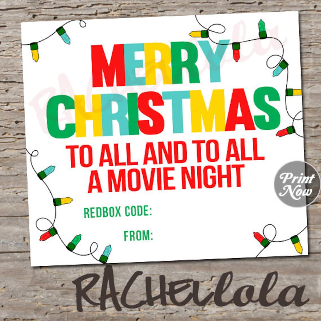 Christmas Redbox Code, Light Strand, Teacher Movie Night Gift Tag ...