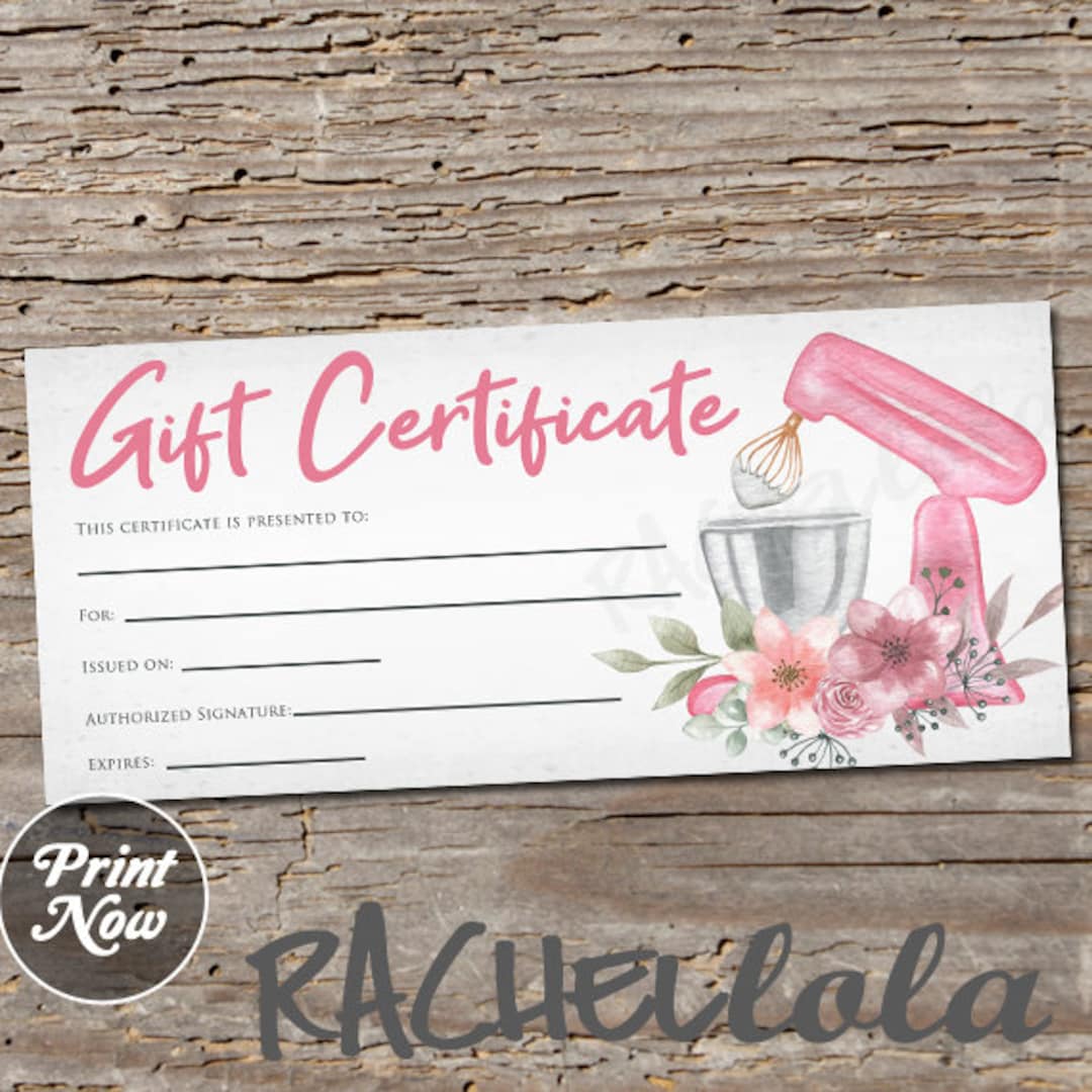 Printable Gift Certificate, Baking Class Fillable Template, Bakery ...