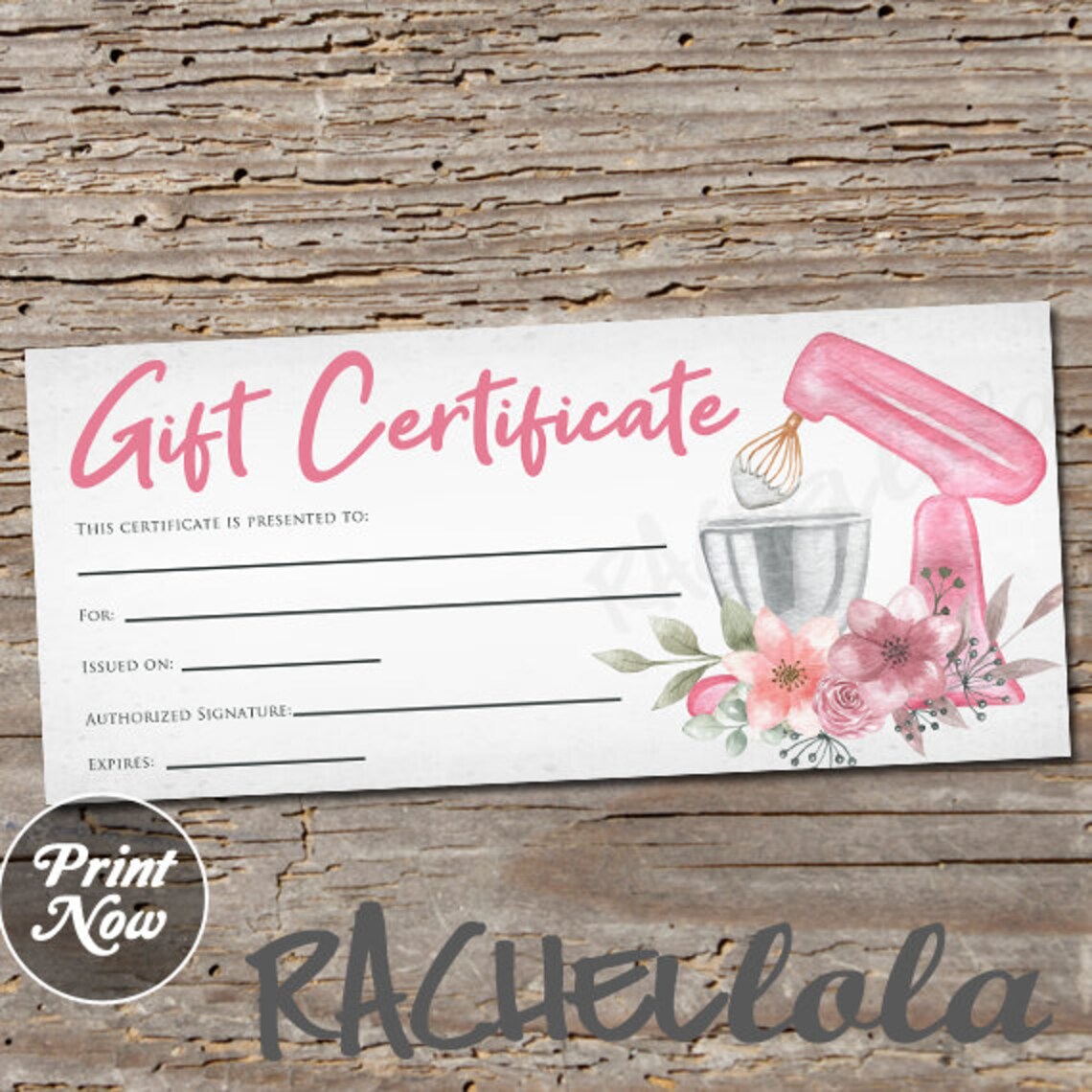 Printable Gift Certificate, Baking Class Fillable Template, Bakery ...