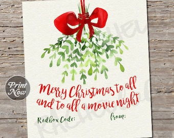 Printable Christmas Redbox Code Gift Tag Teacher Movie Night | Etsy