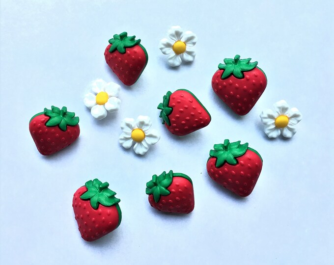 Strawberry Buttons With Flowers, Children's Buttons, Cartoon Buttons ...