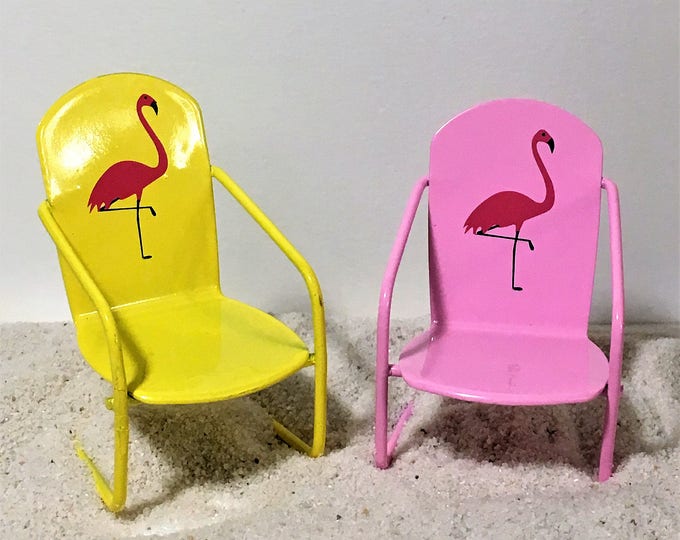 Fairy Garden Miniature Flamingo Chair, Pink Chair, Yellow Chair With ...