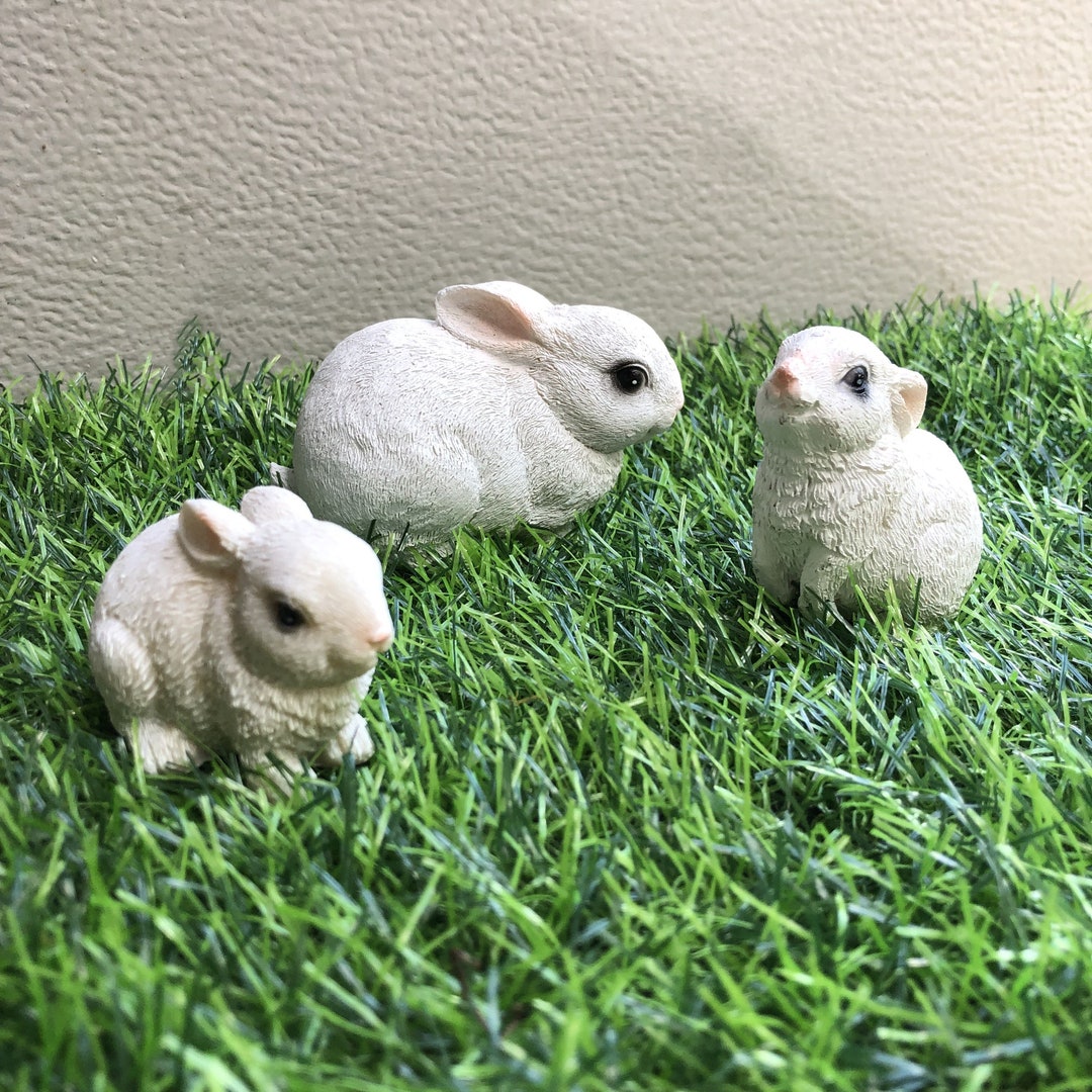 Large Miniature Bunny Rabbit Figurines, Set of Three, Fairy Garden - Etsy