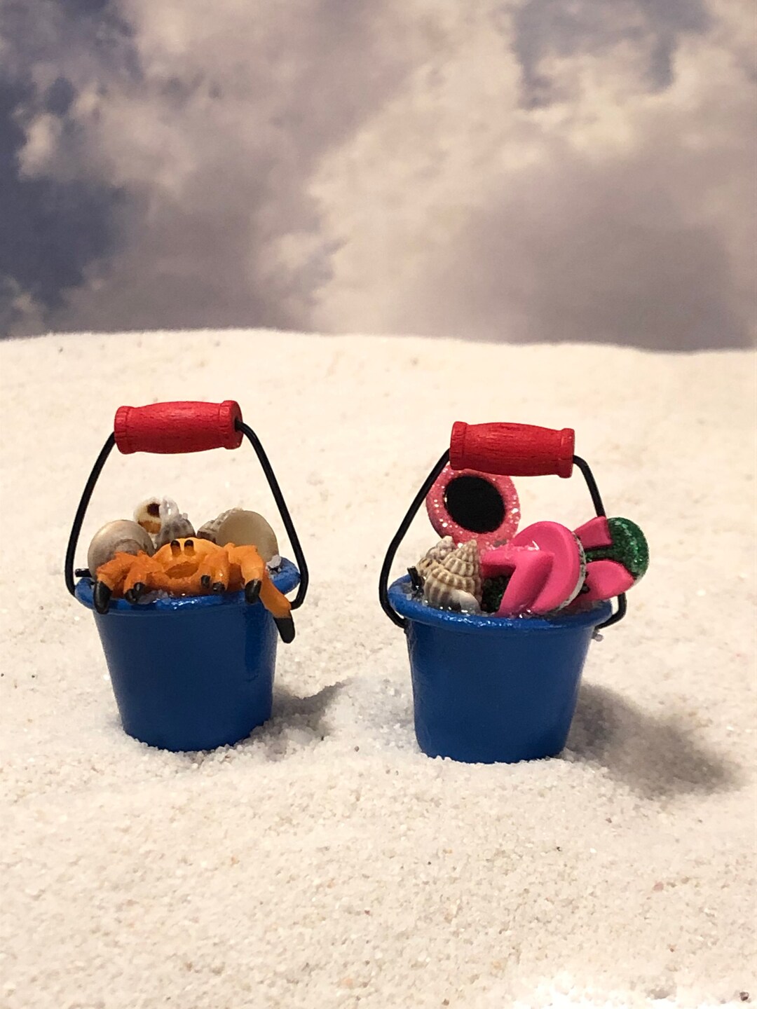Miniature Beach Pail With Crab or Sunglasses and Flip Flops - Etsy