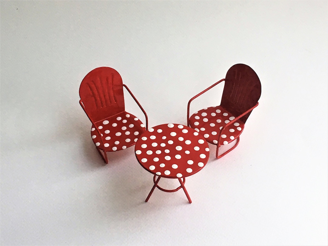 Hand Painted Miniature Table and Chairs, Dollhouse Furniture, Bistro ...