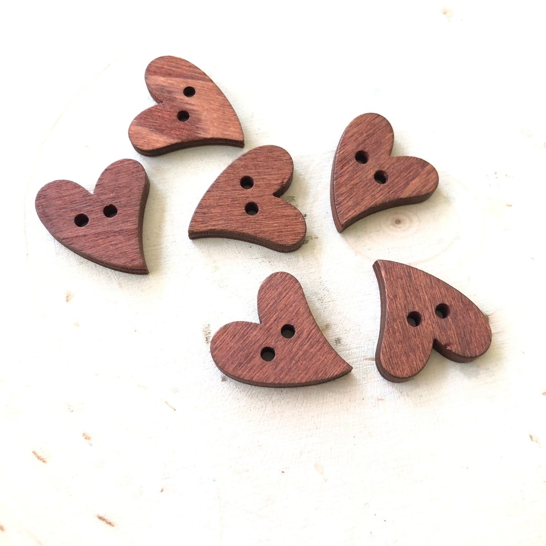 6 Wooden Heart Buttons, Sewing Supplies, Craft Supply - Etsy