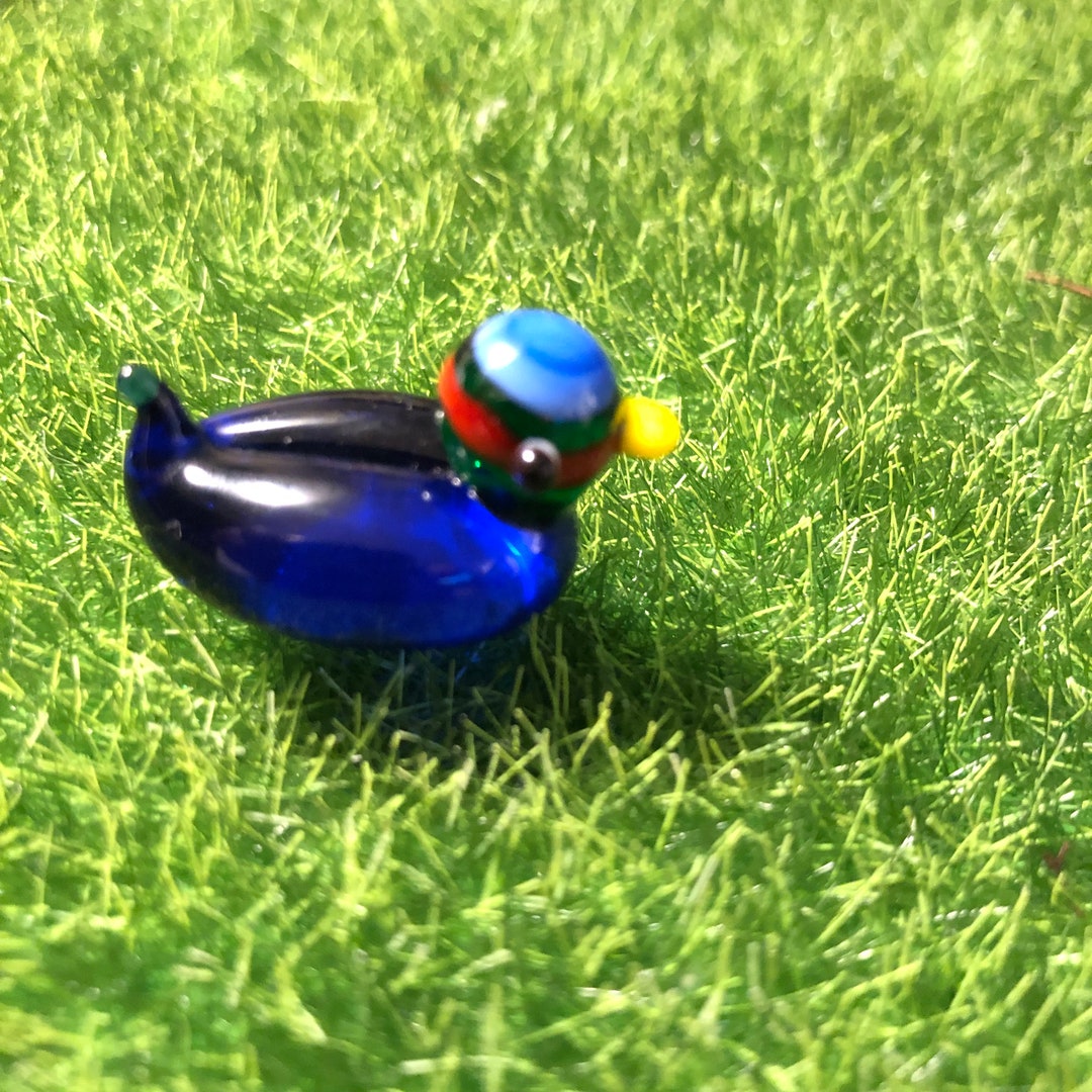 Miniature Blue Glass Duck Figurine, Fairy Garden Accessory - Etsy