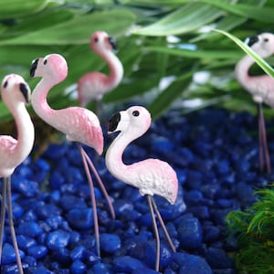 Two Miniature Pink Flamingos, Fairy Garden Accessories, Tropical Birds ...