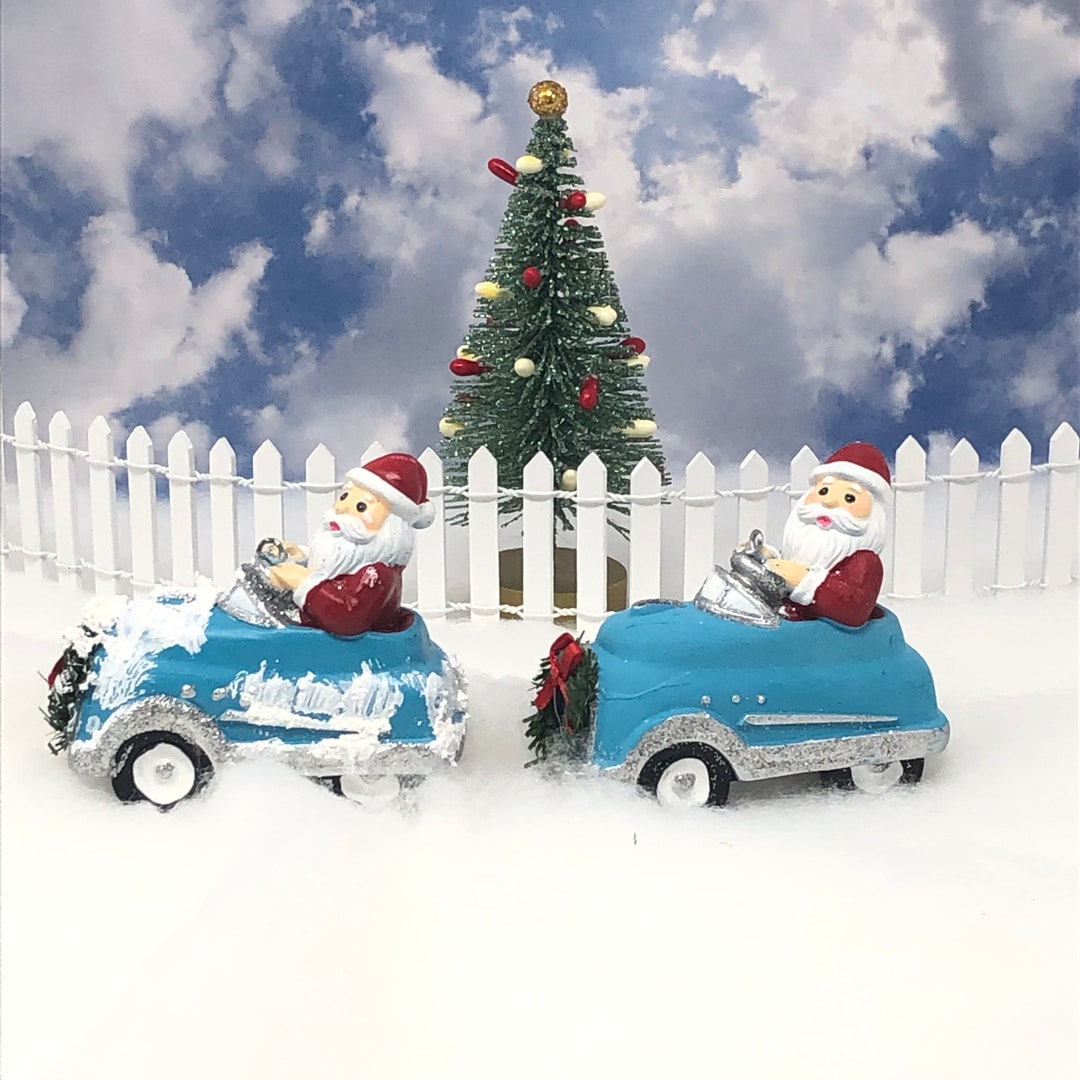 Choose a Santa in a Car With or Without Snow, Miniature Santa in Blue ...