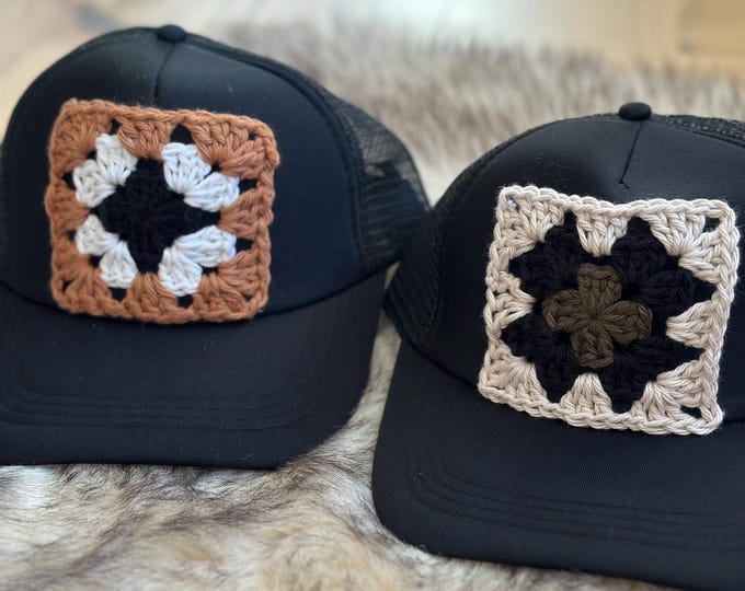 Crochet Granny Square Trucker Hat, Crochet Hat, Trucker Hat Women ...