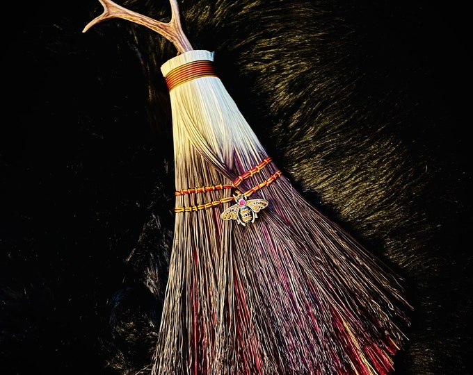 Beltane Antler Broom Threemoonbrooms Handmade Hearth Broom Roe Deer Antler Broom besom Altar ...