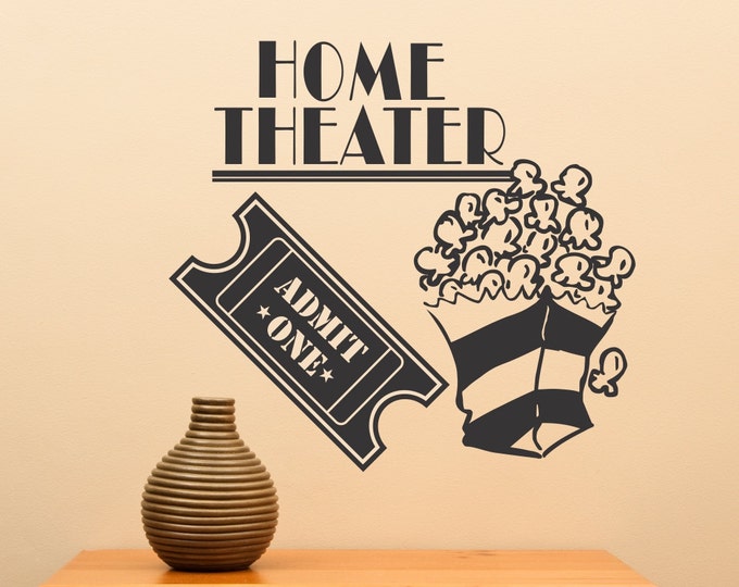 Home Theater, Movie Ticket, Popcorn...vinyl Wall Art Sticker Decal Home ...