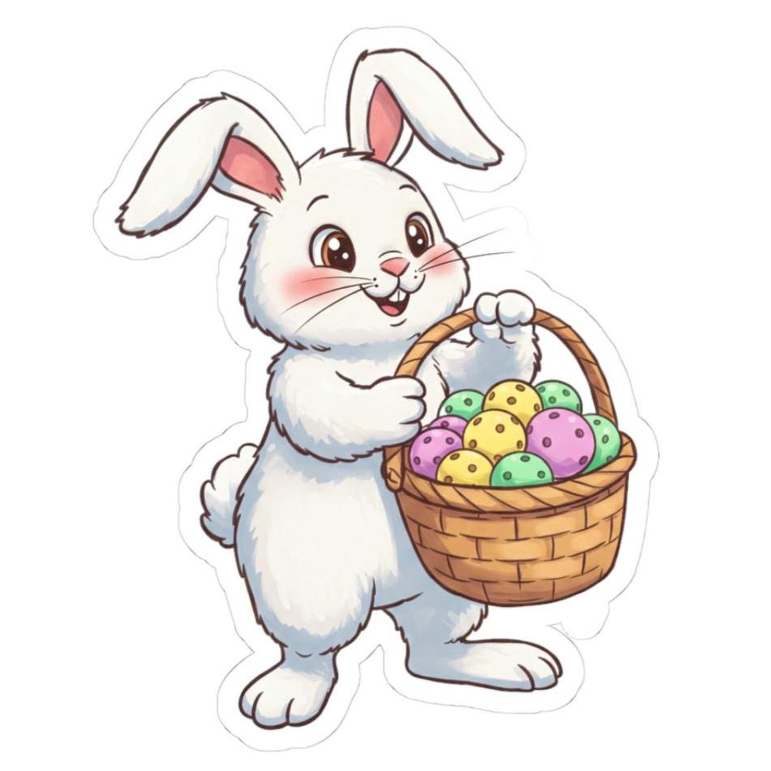 Pickleball Easter Basket Kiss-cut Stickers - Cute Rabbit Laptop Decals ...