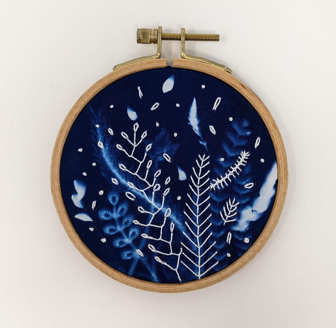 Nature Blue and White Hand Embroidered Cyanotype - Etsy UK