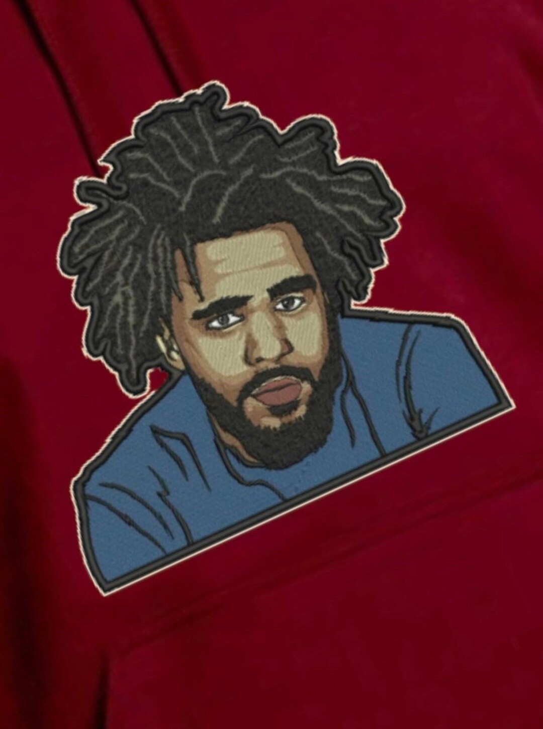 J. Cole Face Burgundy Embroidered Hoodie - Etsy