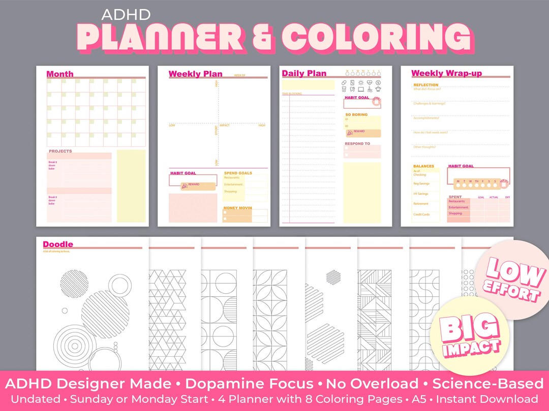 ADHD Planner Printable Daily Planner Weekly Planner Printable Pretty ...