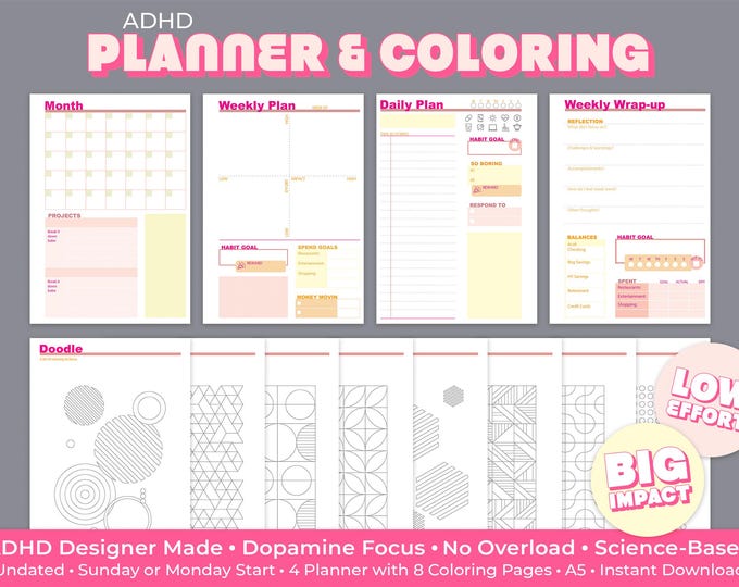 ADHD Daily Checklist Bundle for Planning and Productivity | Printable ...