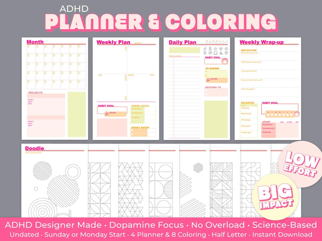 ADHD Daily Planner Printable Weekly Planner Pretty Life Planner Daily ...